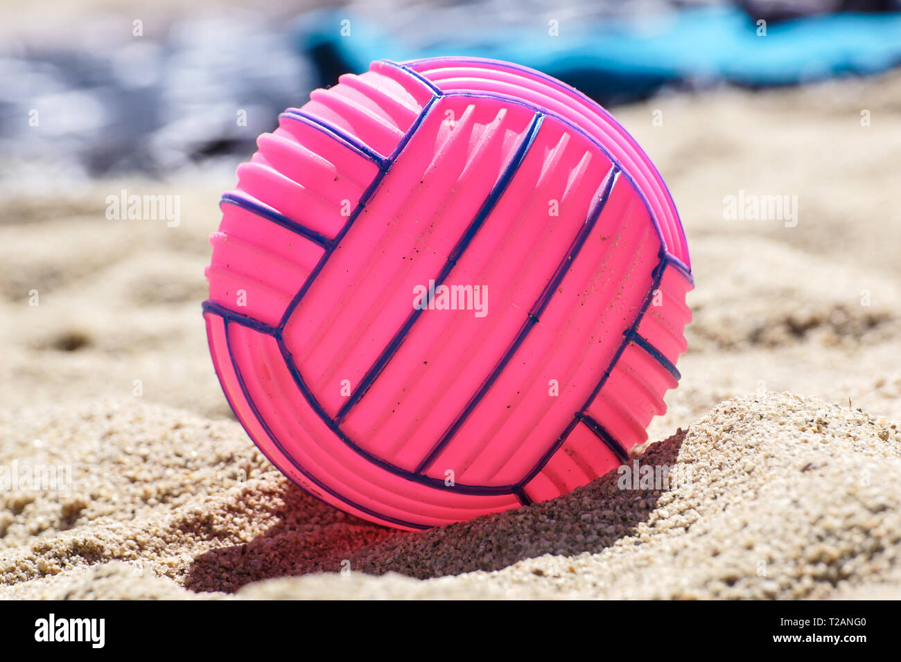beach volleyball ball at the beach with the team behind Stock Photo - Alamy