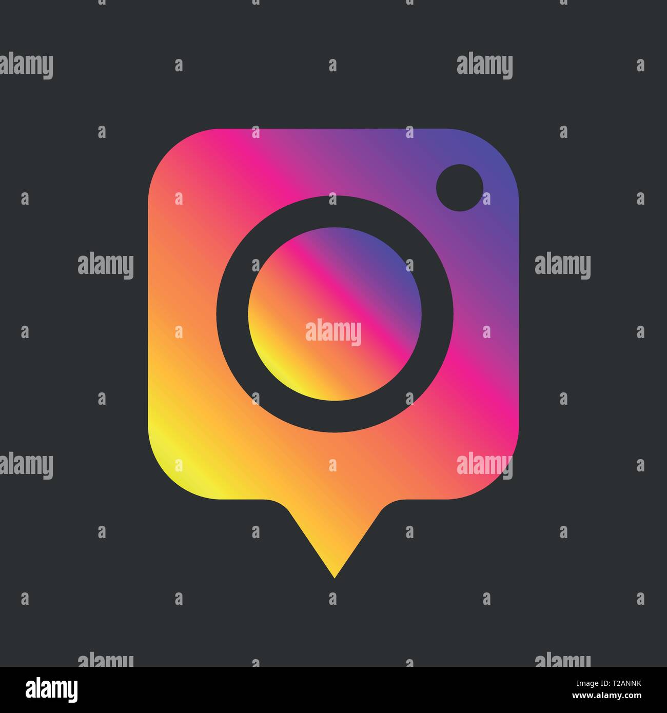 Photo camera icon as social media notification message window on dark ...