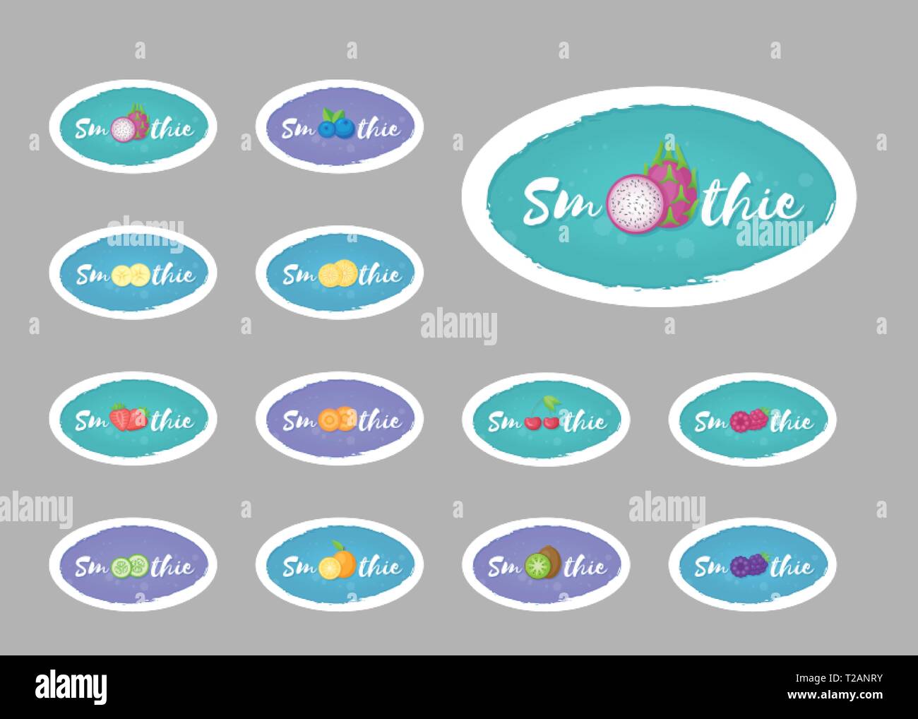 Smoothie label fruit logo set vector illustration. Natural fruit with ...