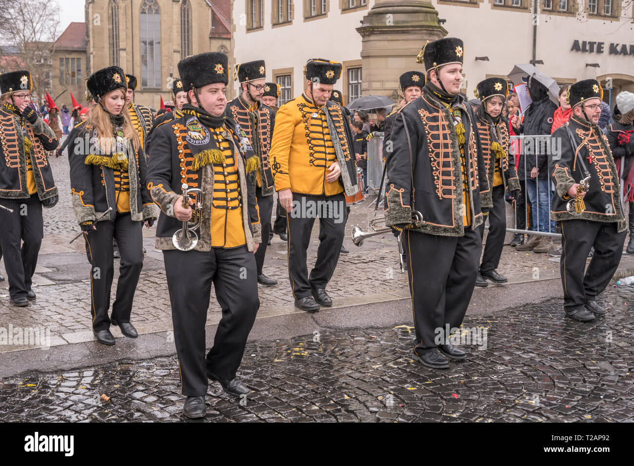 STUTTGART, GERMANY - MARCH 5: marching band with players dressed up as ...
