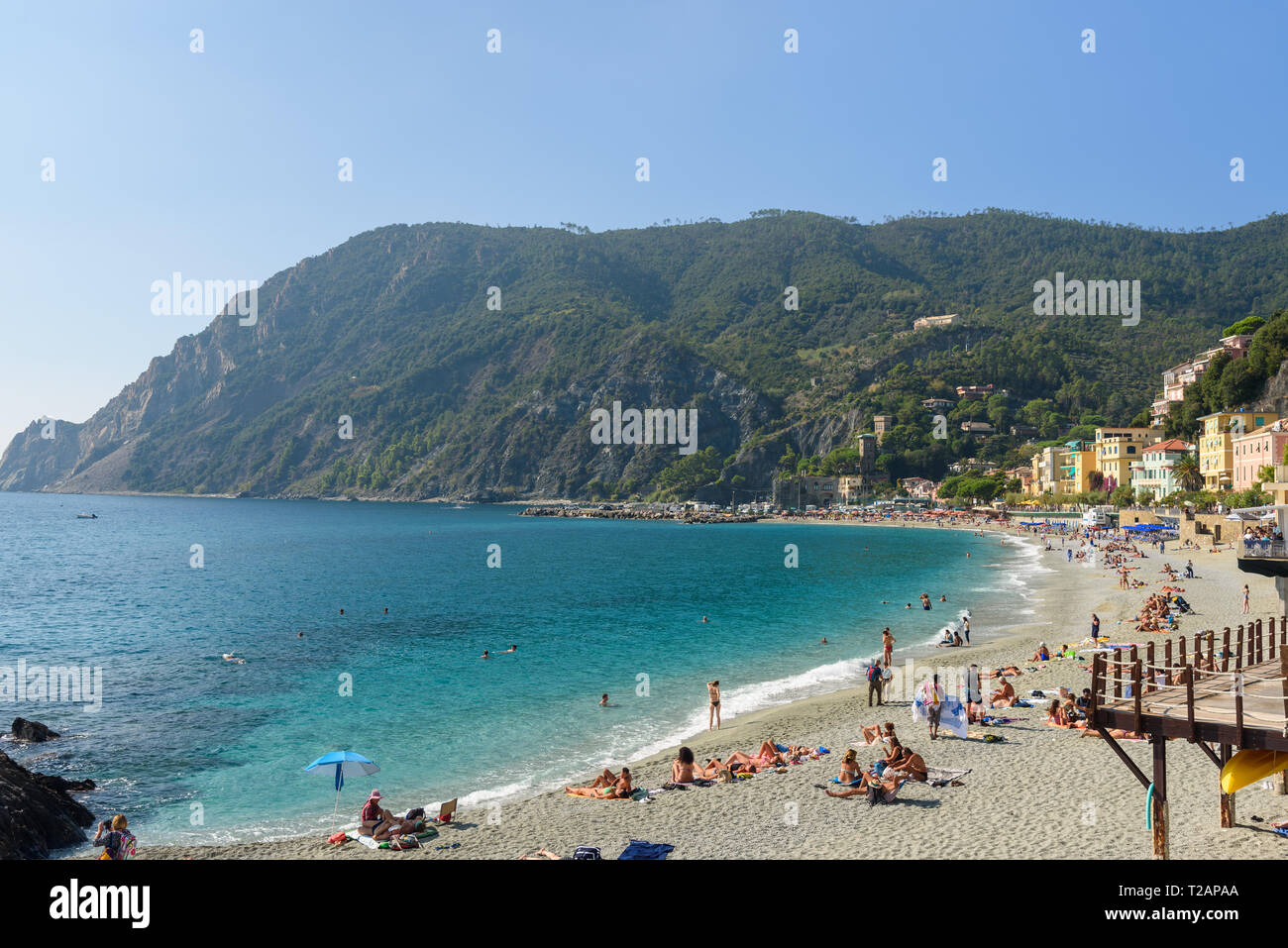 Monterosso al mare, Italy - October 13, 2018: View of beach with cliff ...