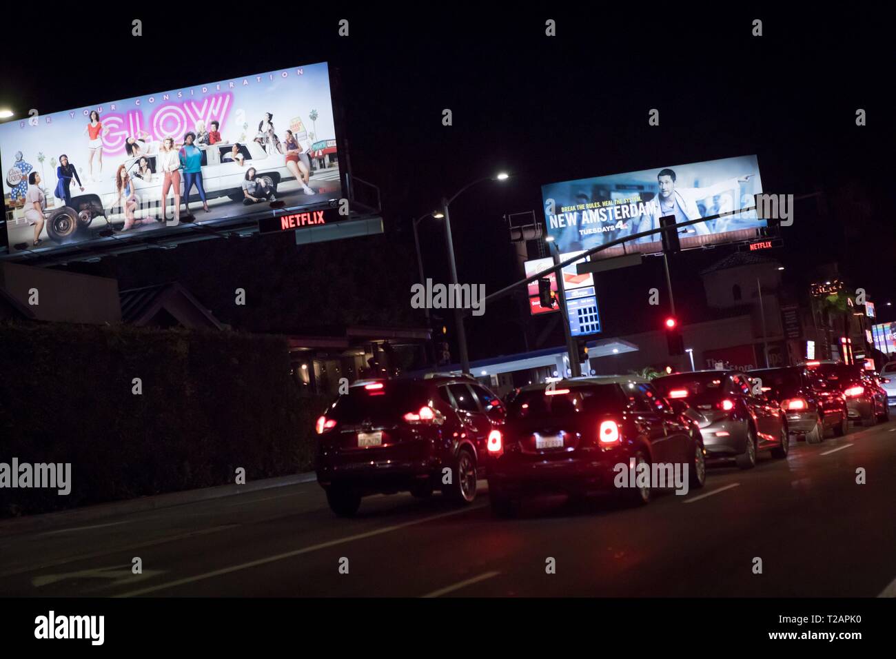 Netflix logo in Los Netflix bill boards at Sunset Boulevard in Los ...