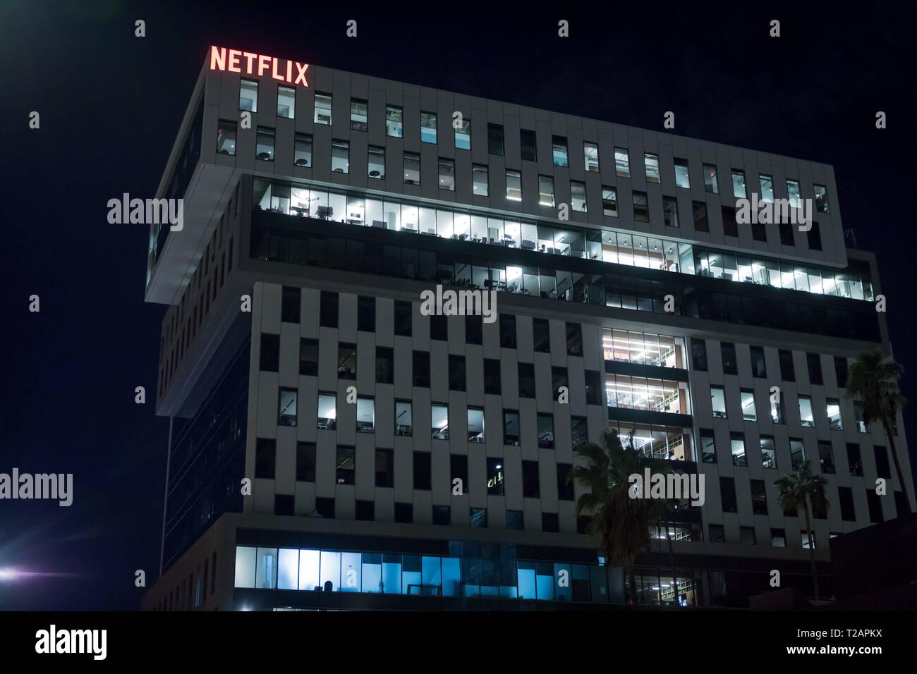 Netflix logo in Los Angeles at Sunset Boulevard, in December 2018 ...