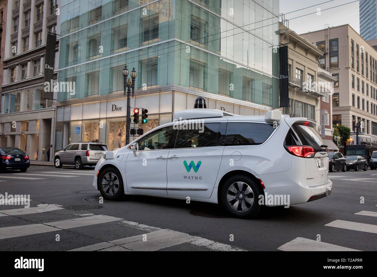 Waymo self-driving car with driver in San Francisco, in November 2018 ...