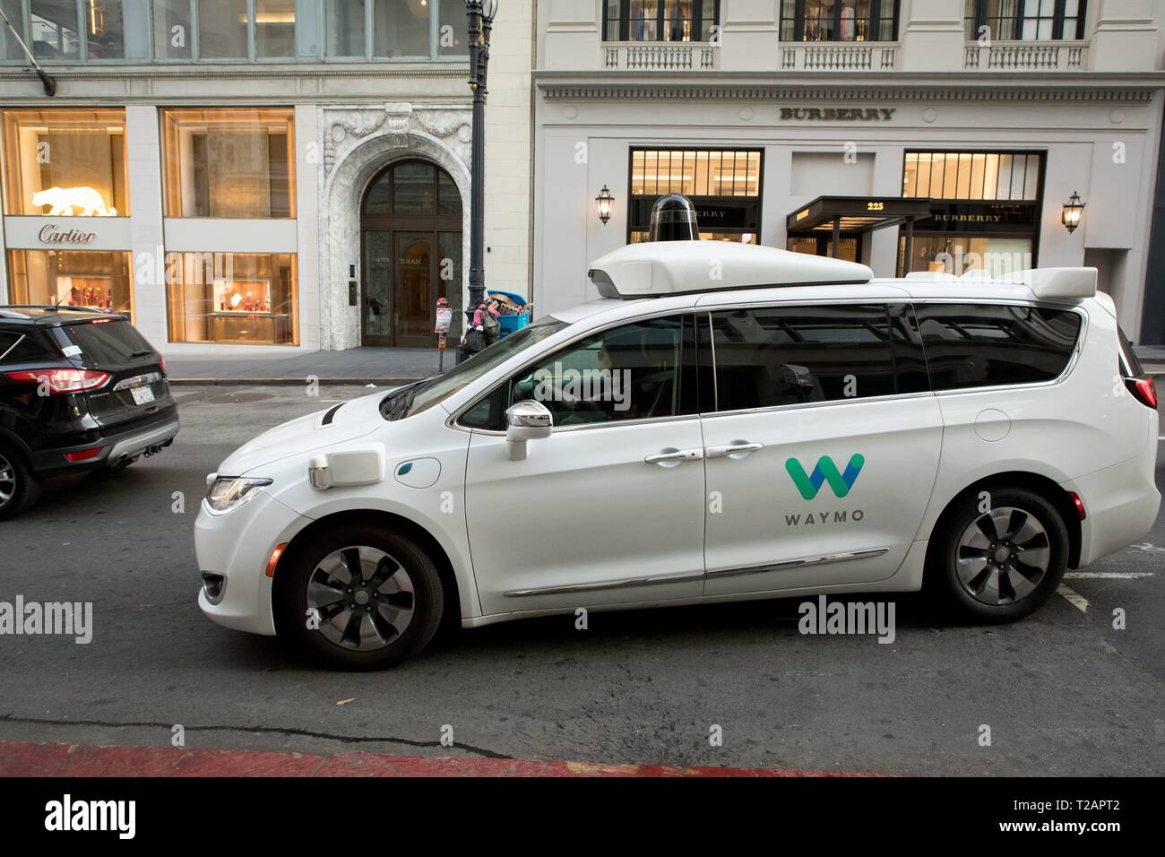 Waymo self-driving car with driver in San Francisco, in November 2018 ...
