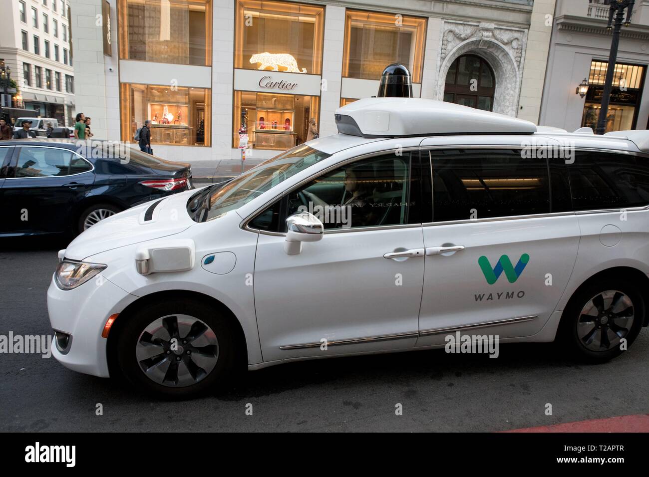 Waymo self-driving car with driver in San Francisco, in November 2018 ...
