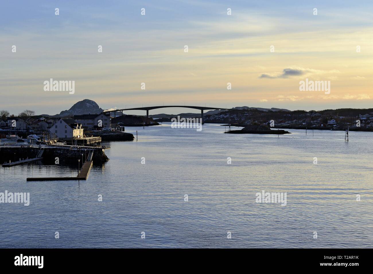 Strait by the Norwegian Town Brønnøysund with a bridge between the ...