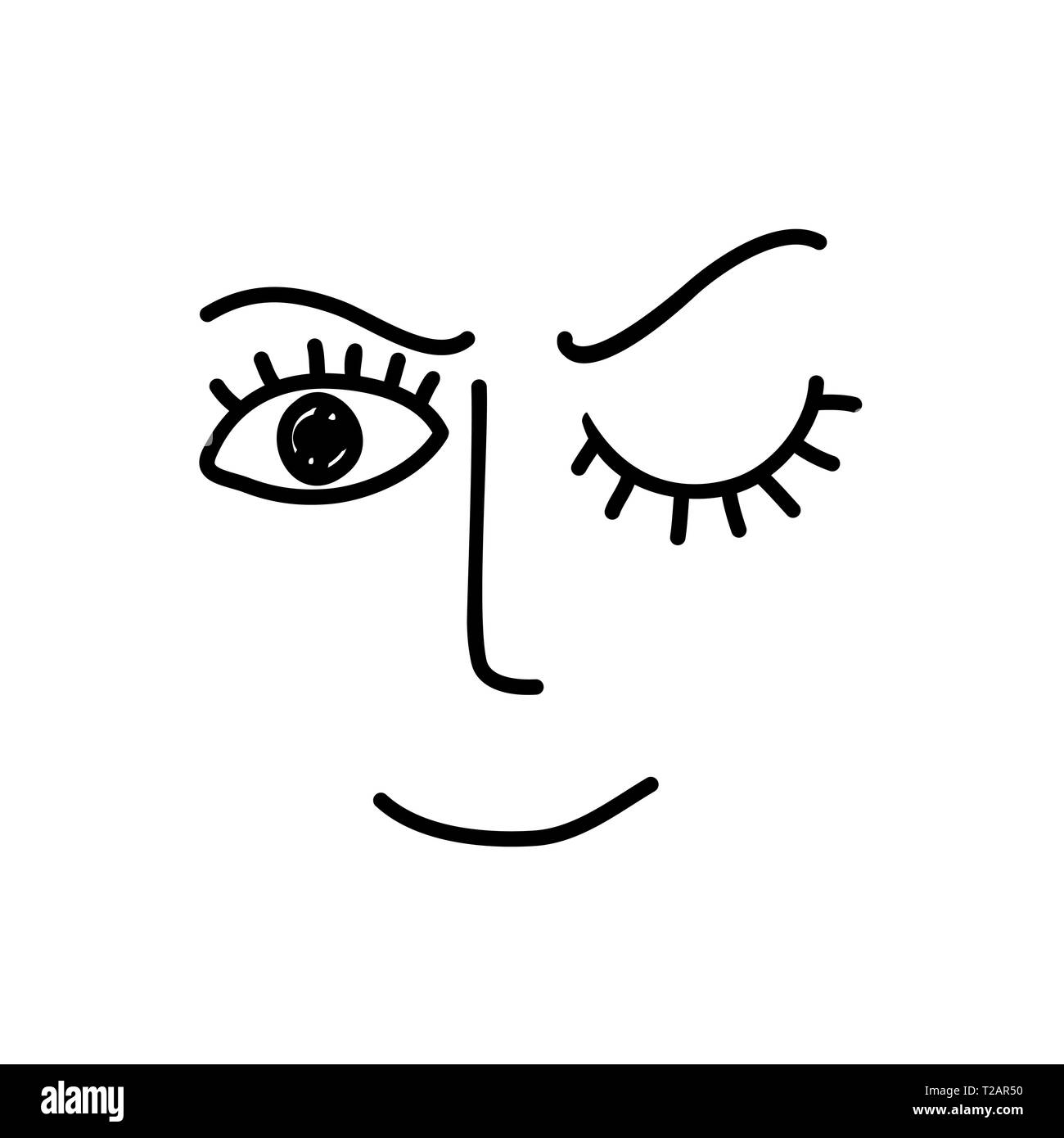 Simple smile face. Open and winking eyes. Vector illustration Stock ...