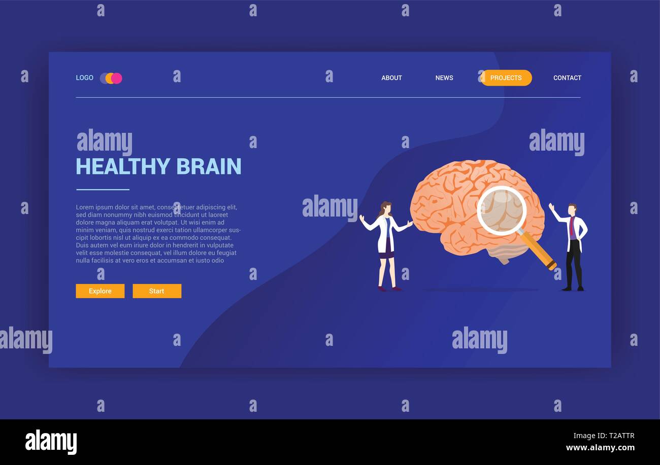 human brain health doctor treatment concept for website design landing page template - vector ...