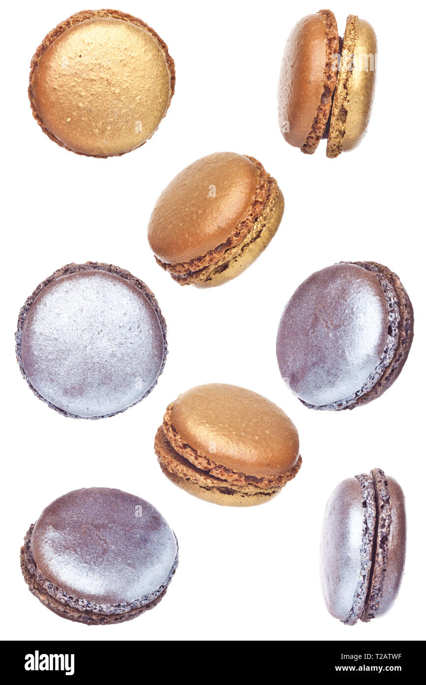 French brown and silver macarons dessert cakes top view isolated on ...