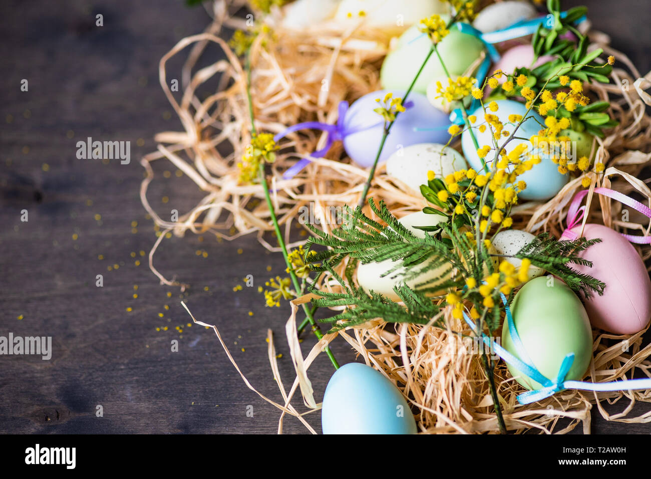Easter holiday natural composition with first spring flowers like ...