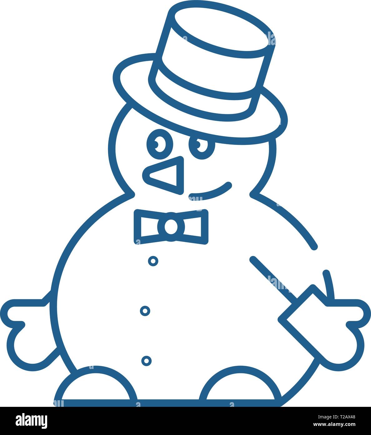 Funny snowman line icon concept. Funny snowman flat vector symbol, sign ...