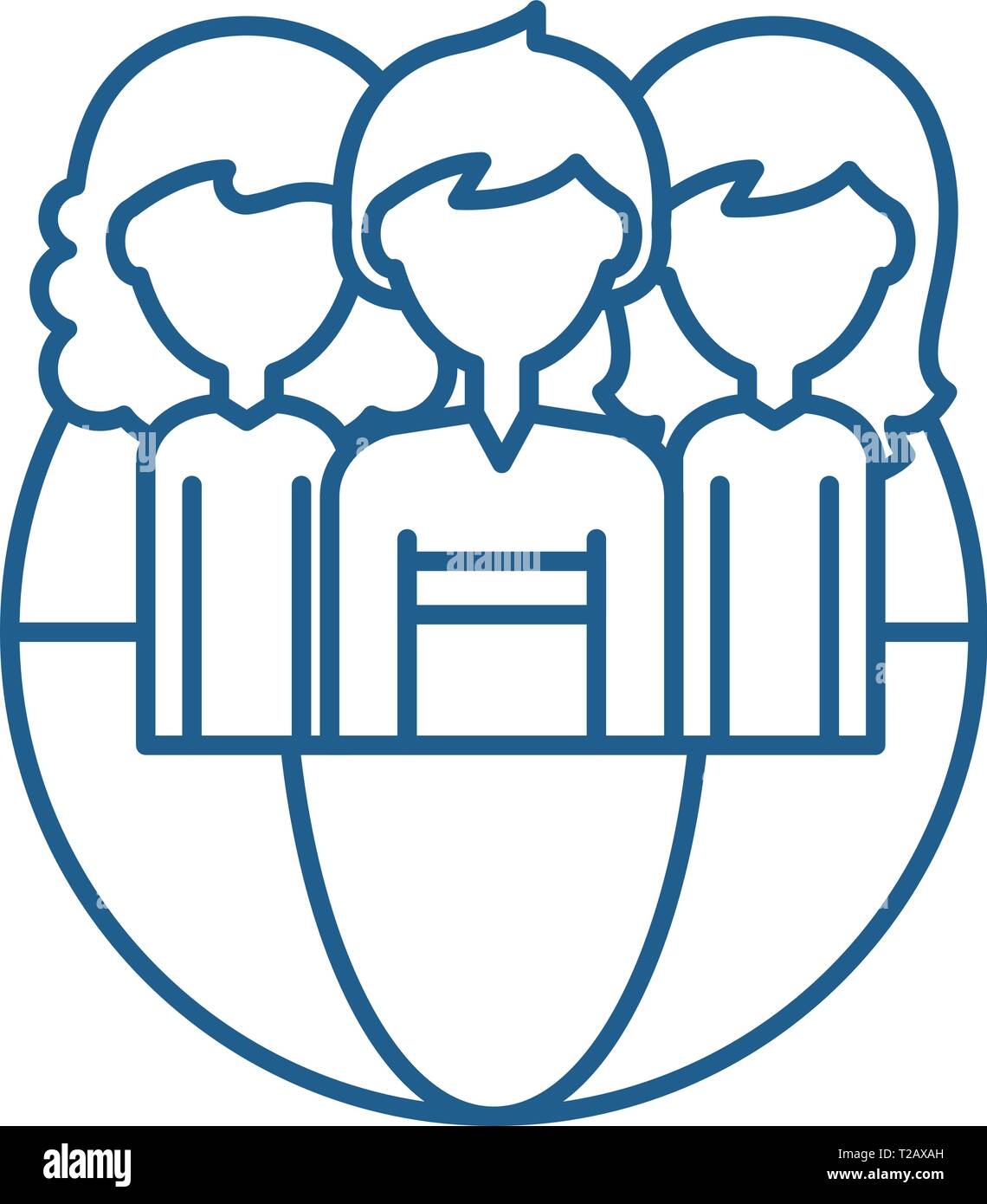 Global team line icon concept. Global team flat vector symbol, sign ...