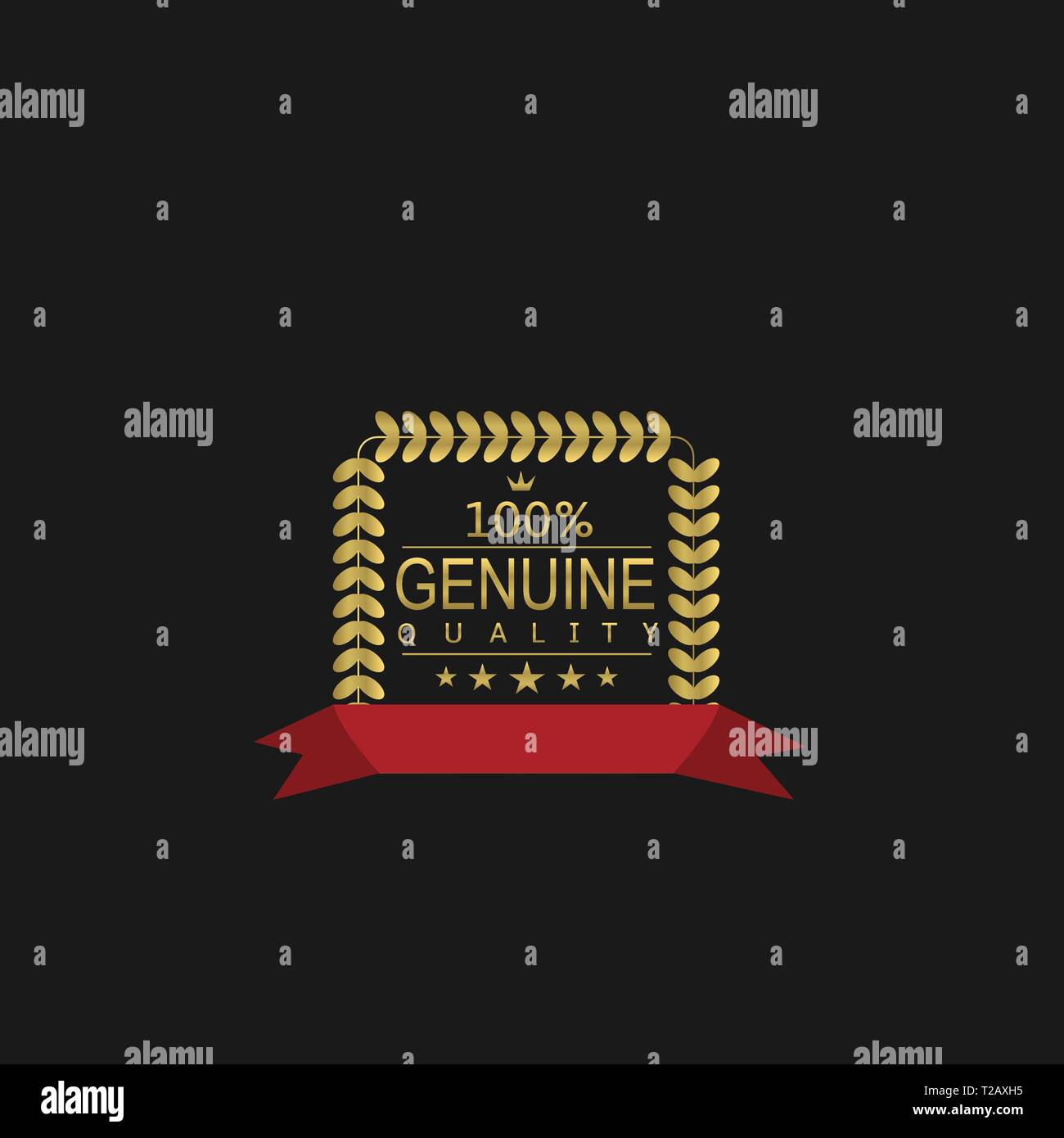 Genuine quality icon. Golden Laurel wreath label badge isolated, Vector ...