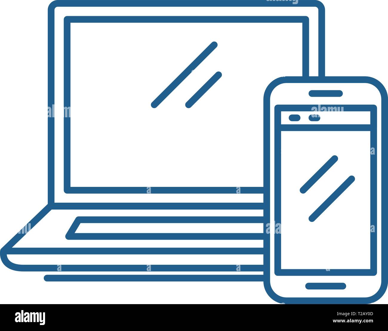 Laptop and smartphone line icon concept. Laptop and smartphone flat ...