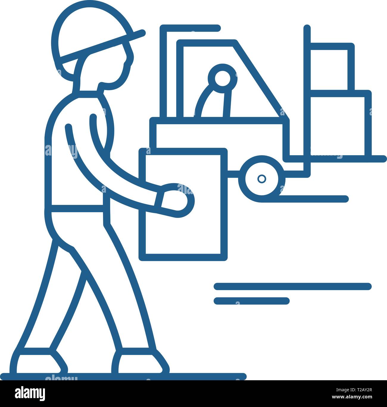 Loading goods line icon concept. Loading goods flat vector symbol, sign ...