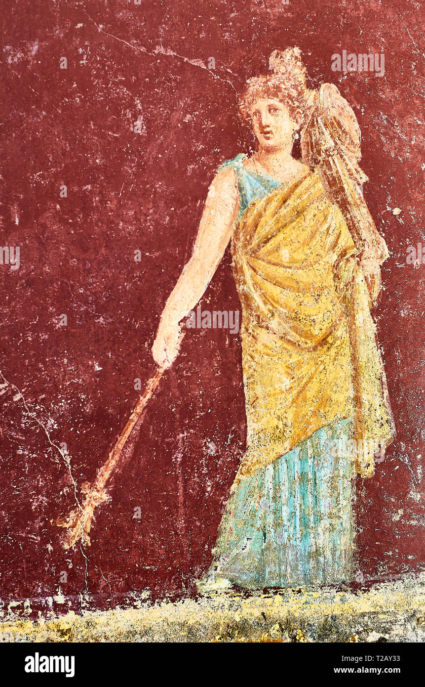 Figure of a woman painted in a Fresco in a Domus of Pompeii, the ...