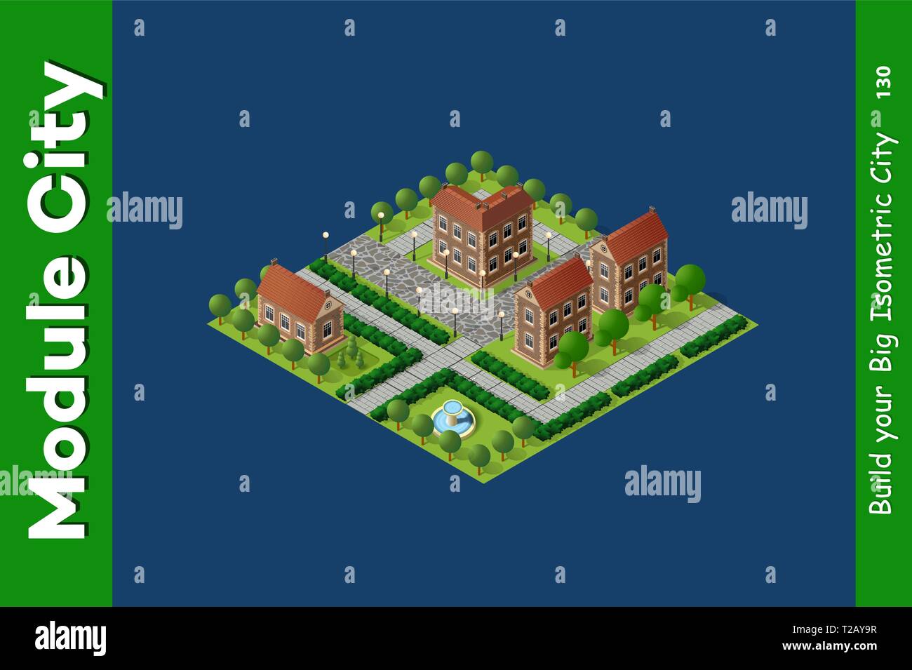 Old vintage retro city in an isometric view. Urban landscapes ...