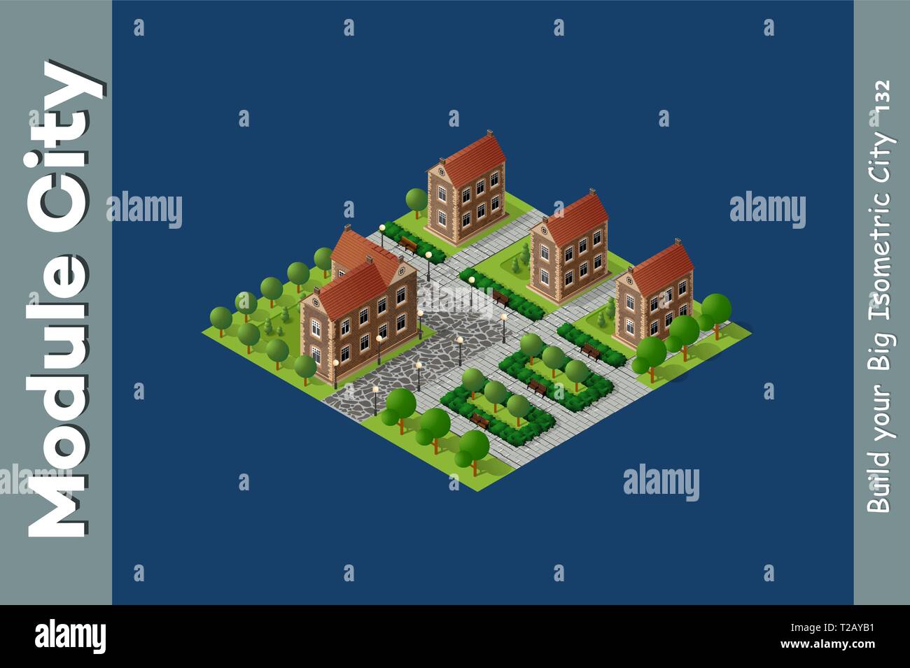 Old vintage retro city in an isometric view. Urban landscapes ...