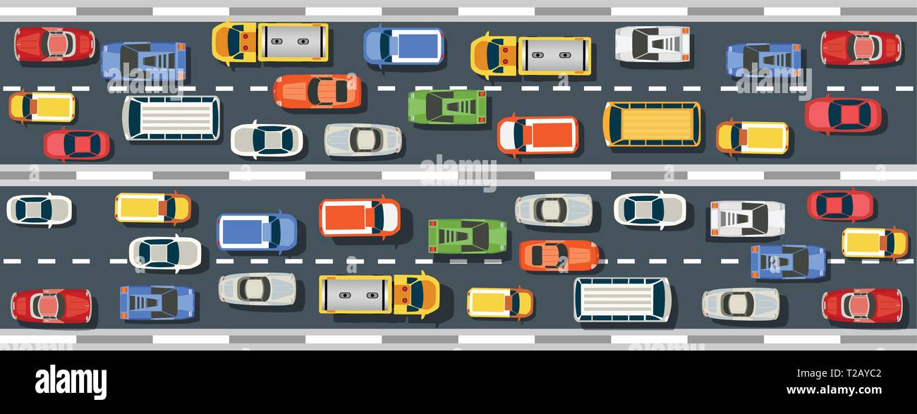 Top view from above on a city street with cars and bus Stock Vector ...