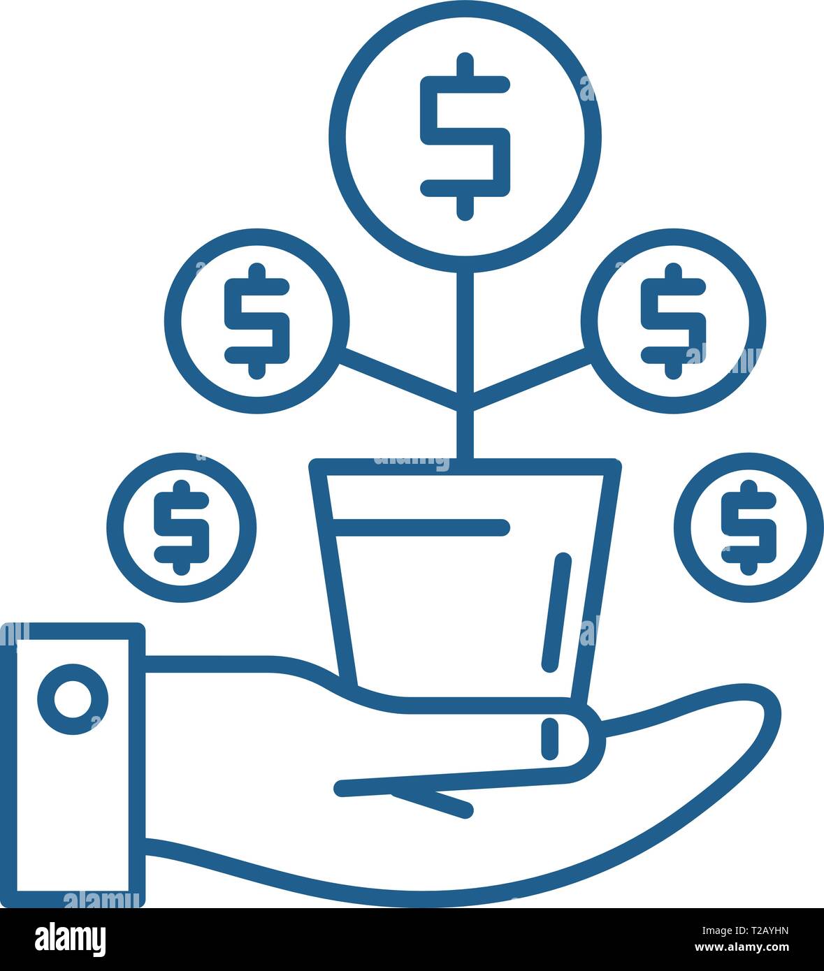 Money tree line icon concept. Money tree flat vector symbol, sign ...