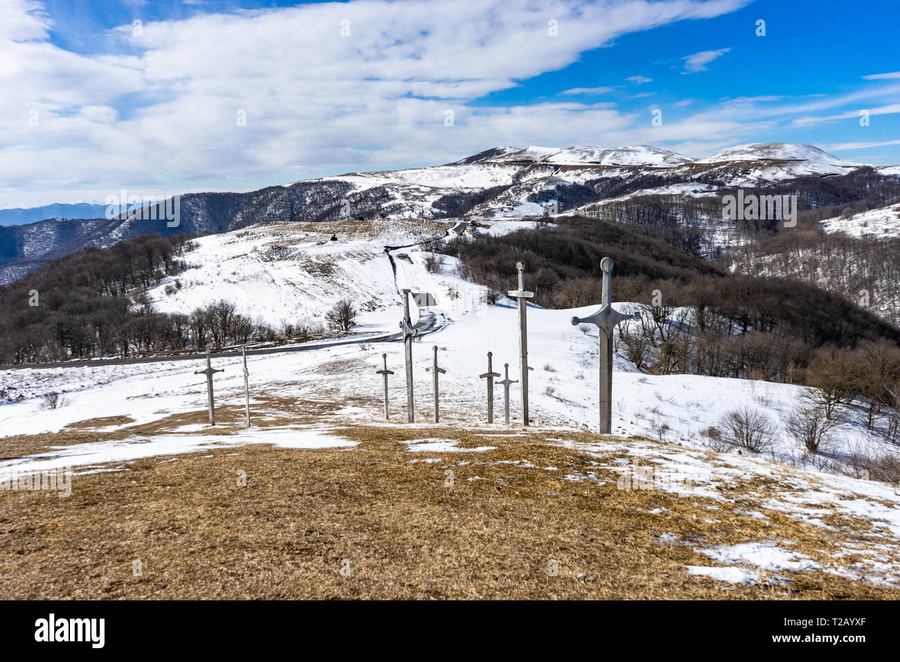 Famous Didgori battle monument with giant swards and sculptures of ...