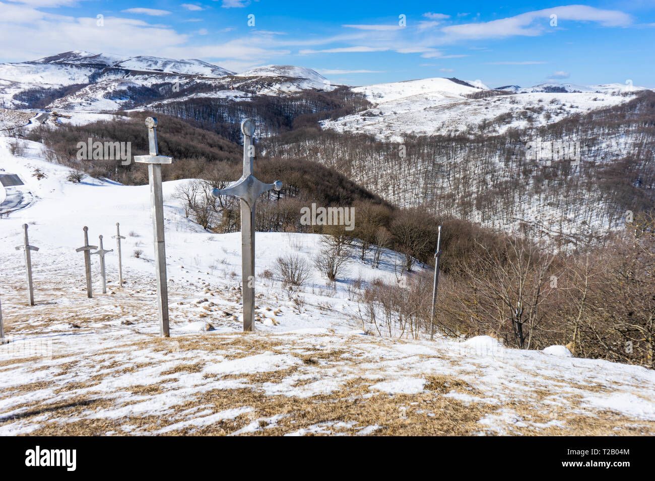 Famous Didgori battle monument with giant swards and sculptures of ...