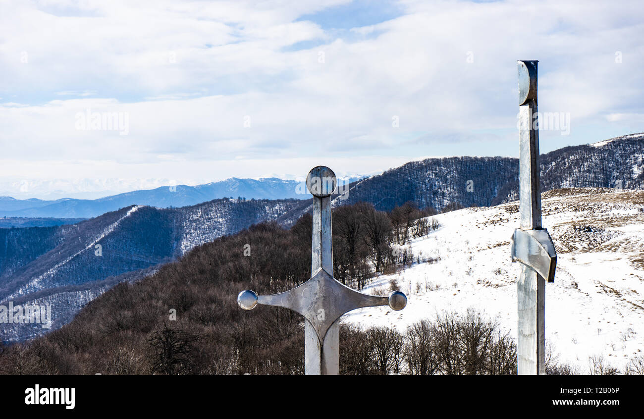 Famous Didgori battle monument with giant swards and sculptures of ...