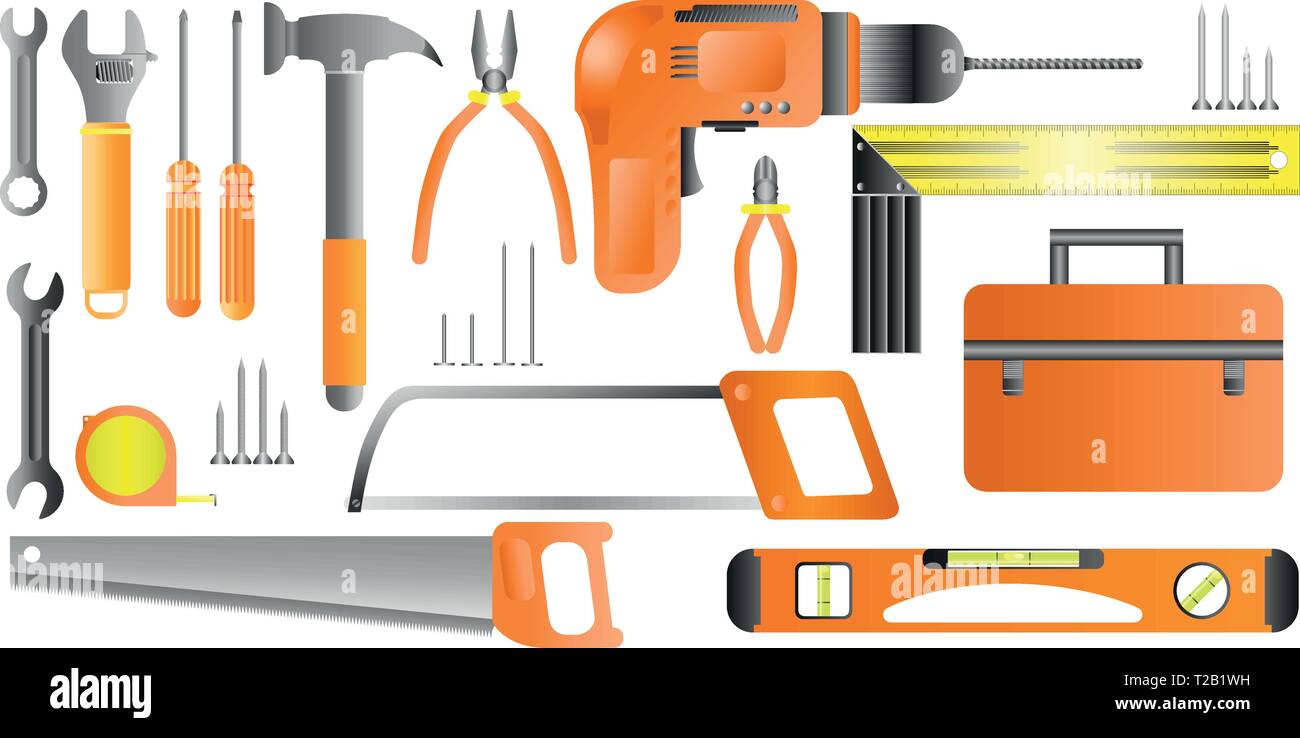 Hand tool set. Collection of equipment for repair - Vector Stock Vector ...