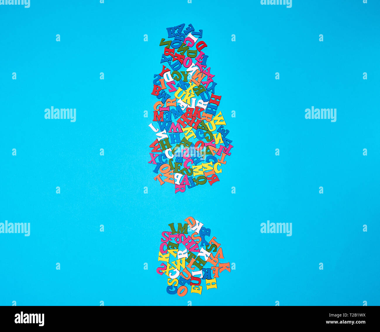 exclamation mark from small multicolored wooden letters of the English ...