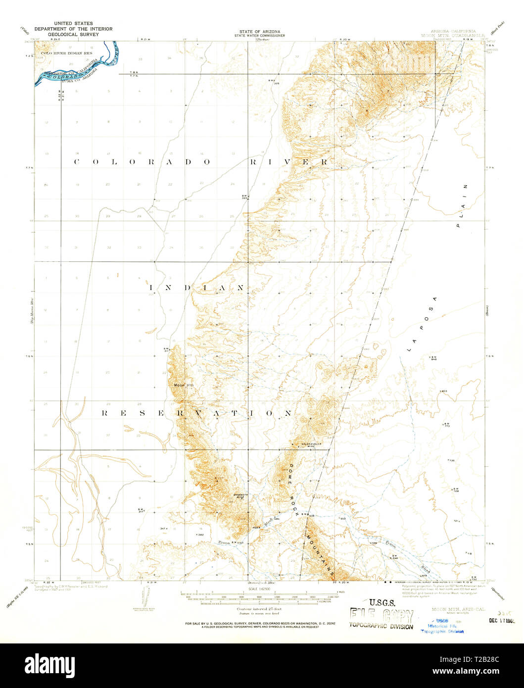 USGS TOPO Map Arizona AZ Moon Mtn 314812 1931 62500 Restoration Stock ...