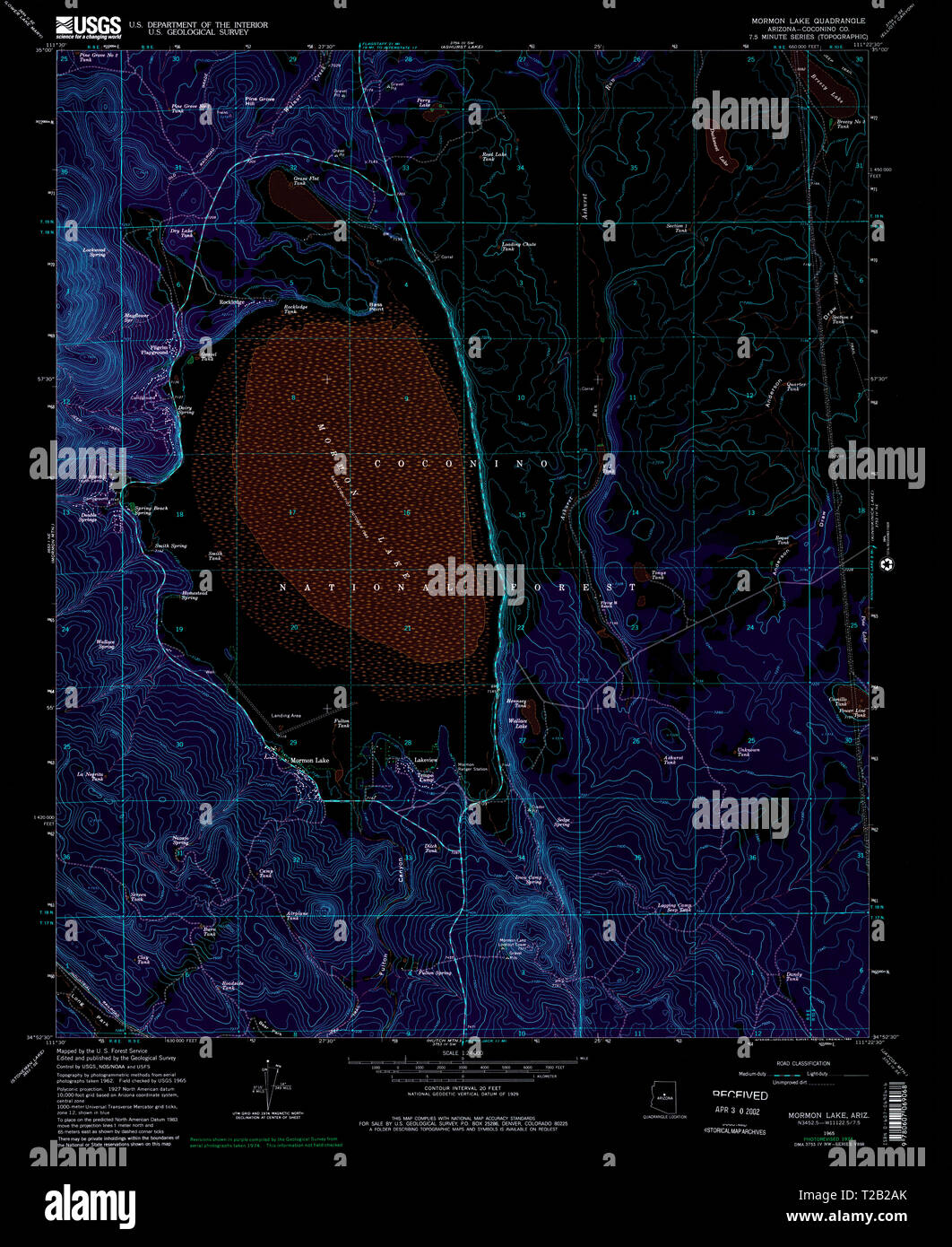 USGS TOPO Map Arizona AZ Mormon Lake 312467 1965 24000 Inverted ...