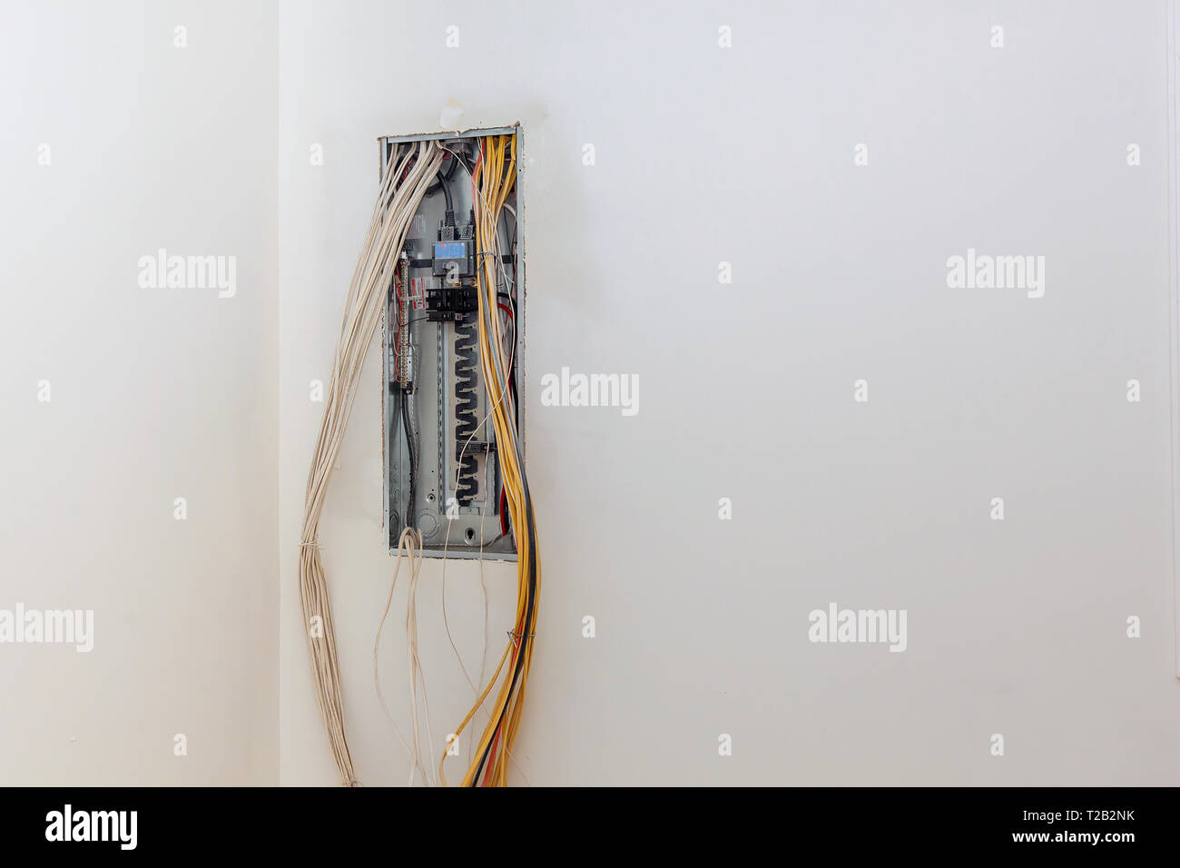 Electric switch cabinet at the box with wires panels power Stock Photo ...