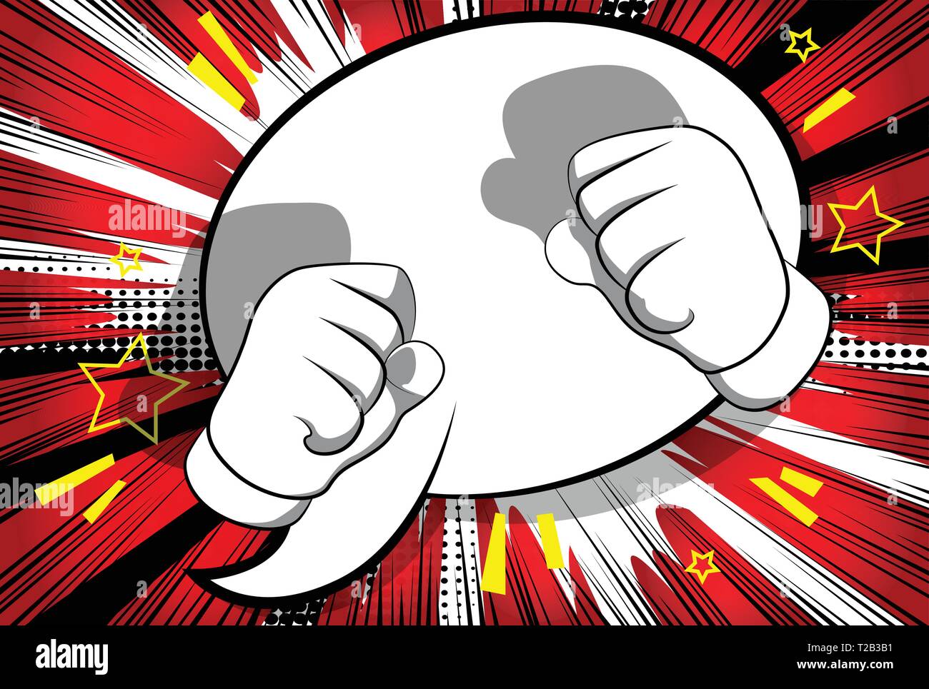 Vector cartoon hands ready to fight. Illustrated hand sign on comic ...