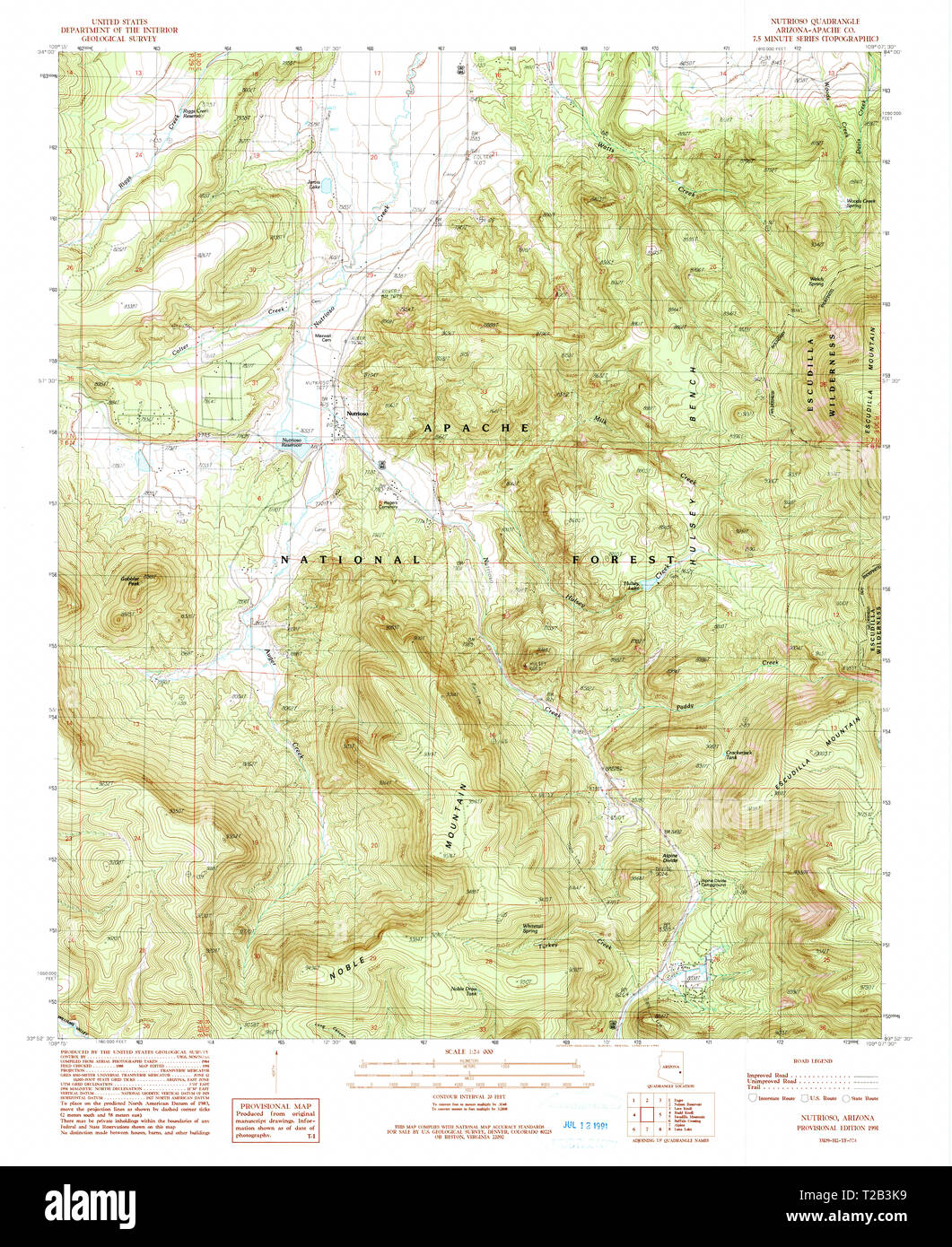 USGS TOPO Map Arizona AZ Nutrioso 312671 1991 24000 Restoration Stock ...