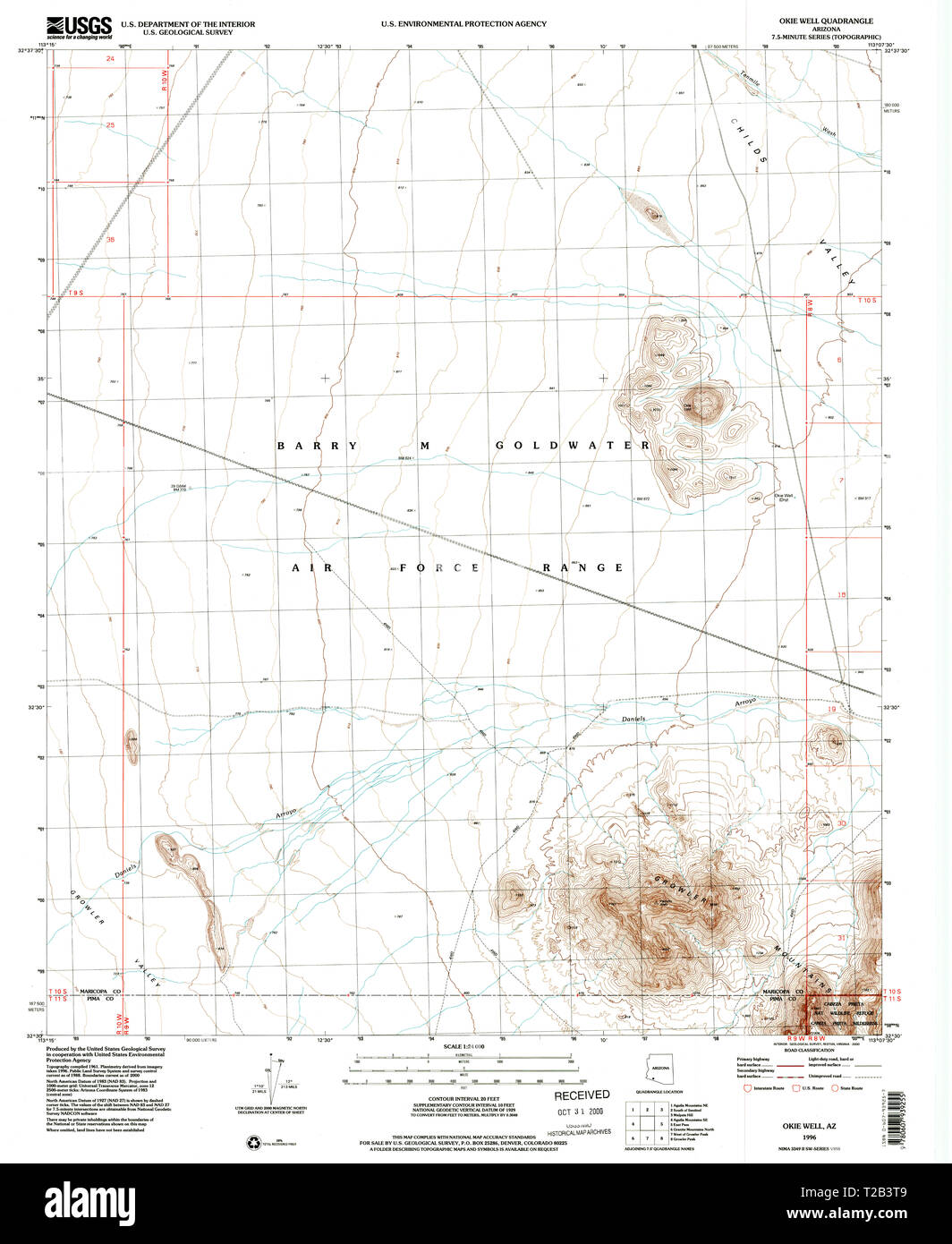 USGS TOPO Map Arizona AZ Okie Well 312695 1996 24000 Restoration Stock ...