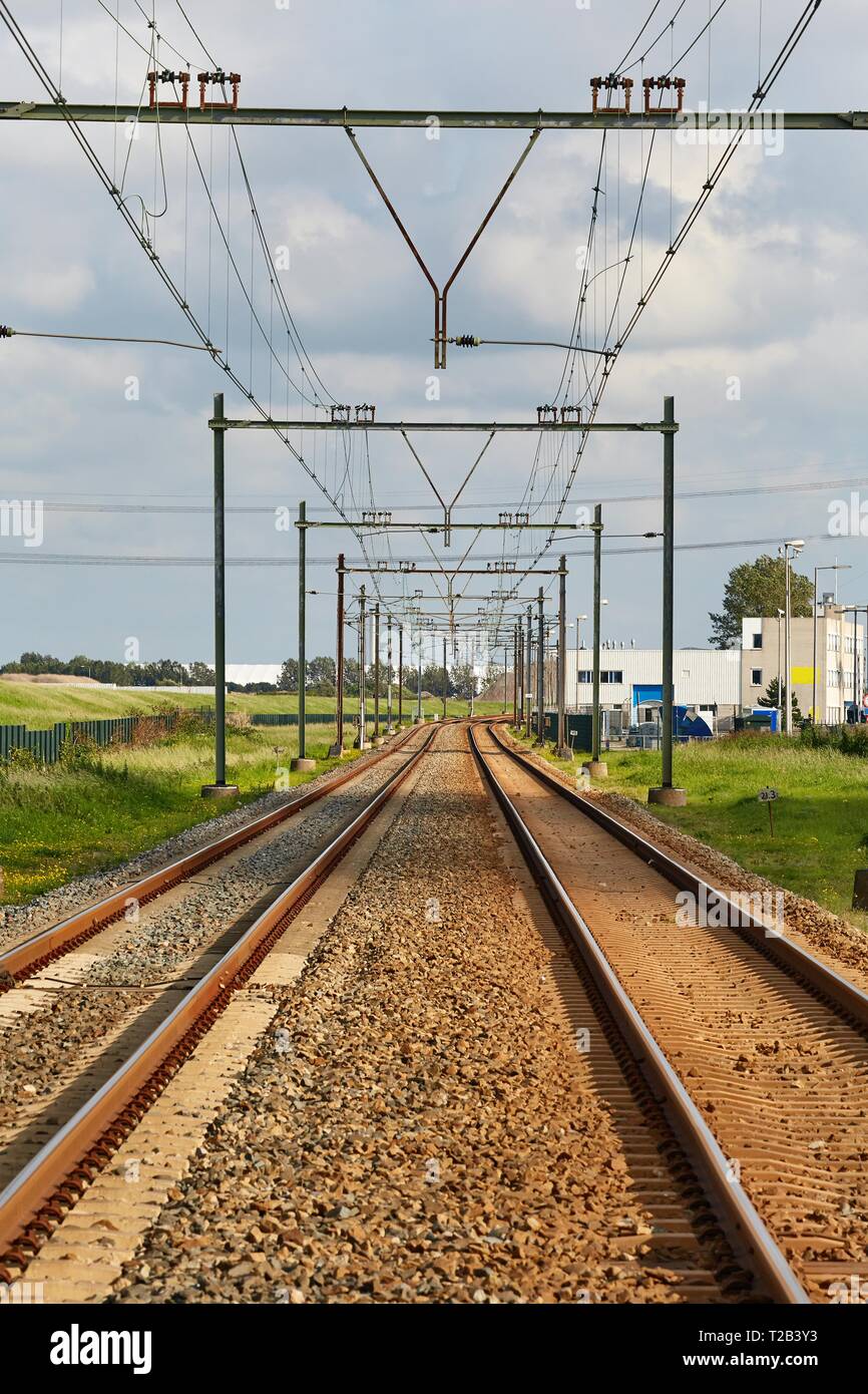 Railway tracks straight section Stock Photo - Alamy