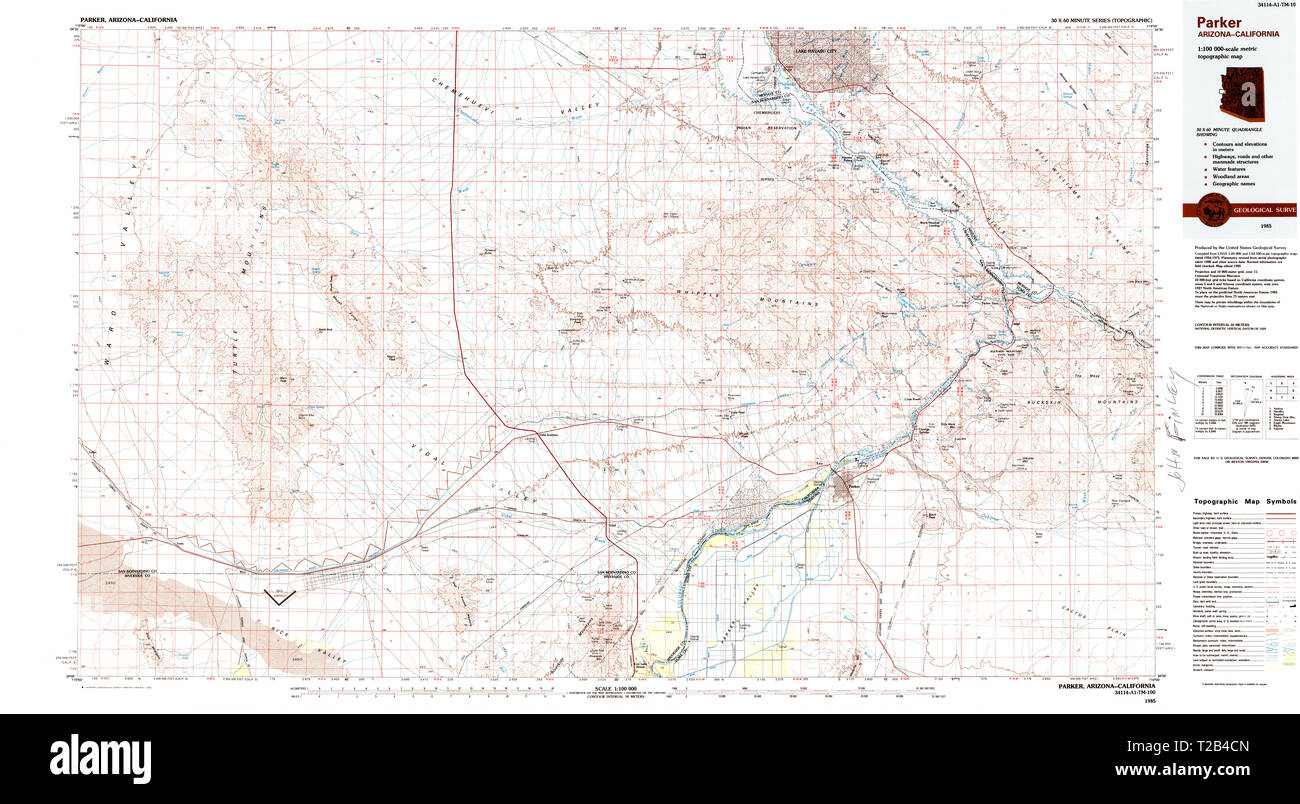 USGS TOPO Map Arizona AZ Parker 315279 1985 100000 Restoration Stock ...