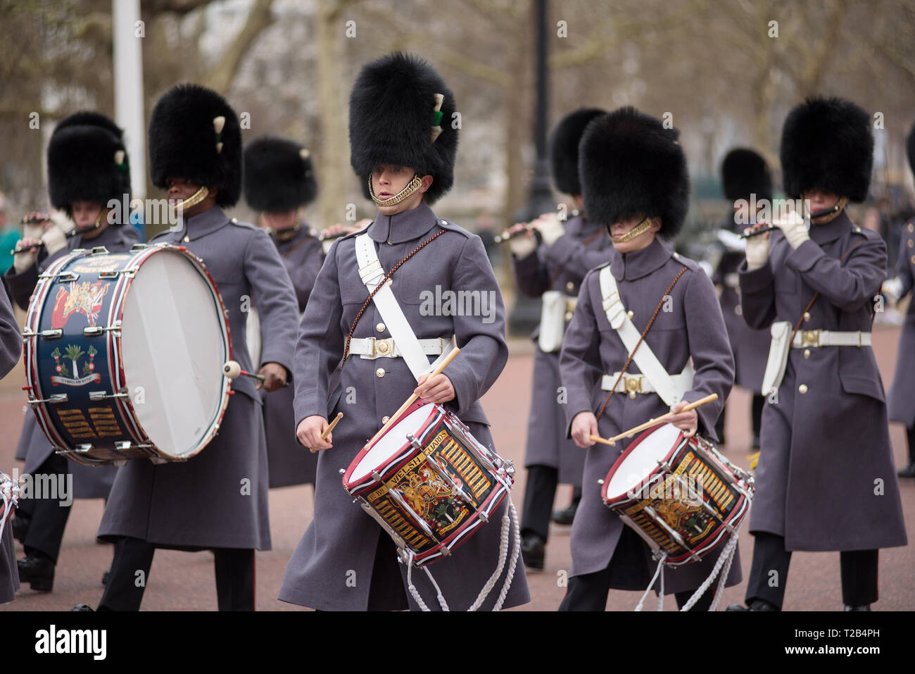 LONDON, UK - MARCH 22, 2019: The Royal Guards marching during the ...