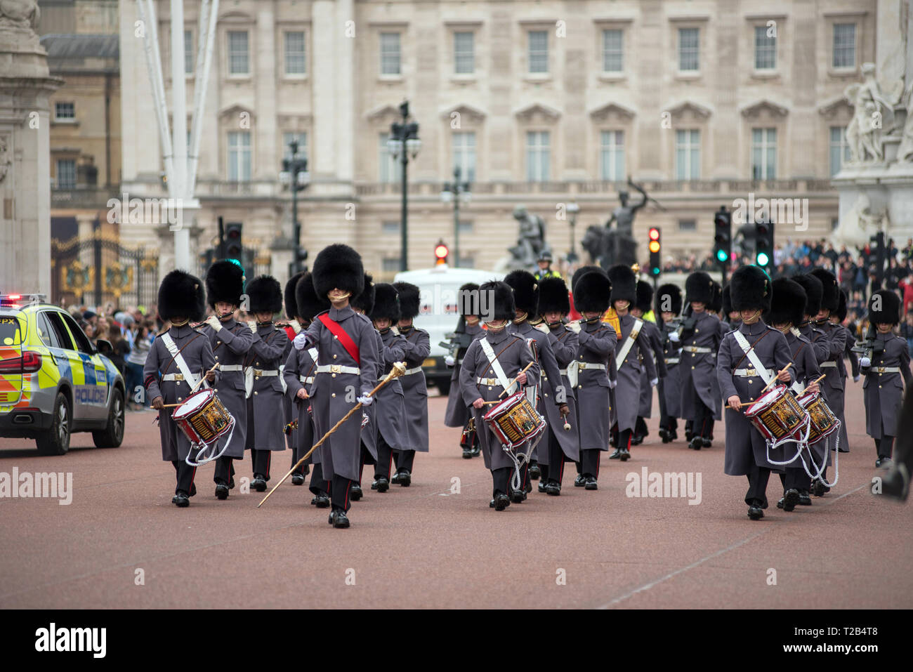 LONDON, UK - MARCH 22, 2019: The Royal Guards marching during the ...