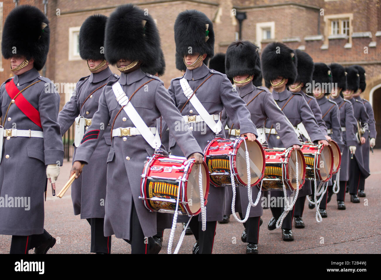 LONDON, UK - MARCH 22, 2019: The Royal Guards marching during the ...