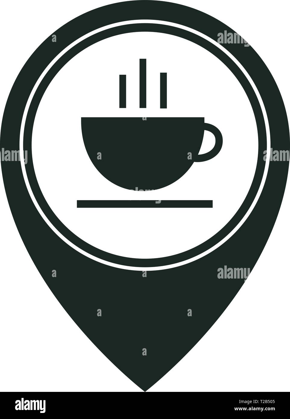 Map pointer with hot coffee cup icon isolated on white background. Food ...