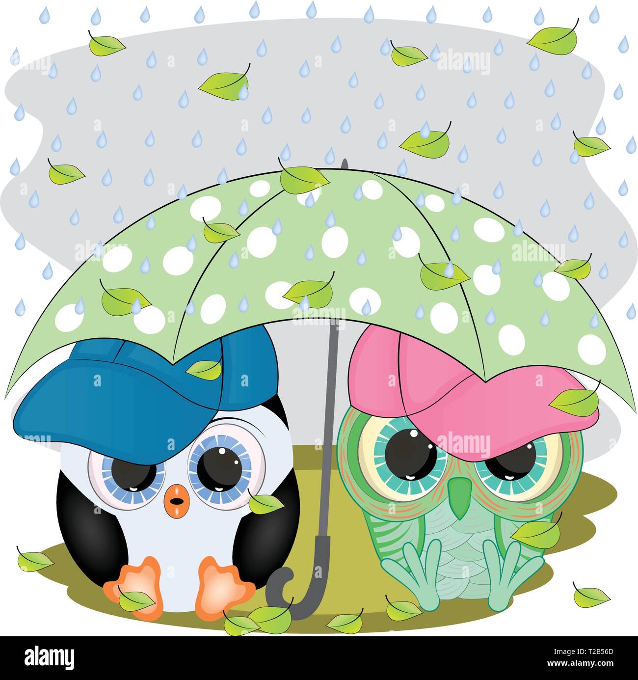 penguin and owl under the umbrella. cartoon vector illustration Stock ...