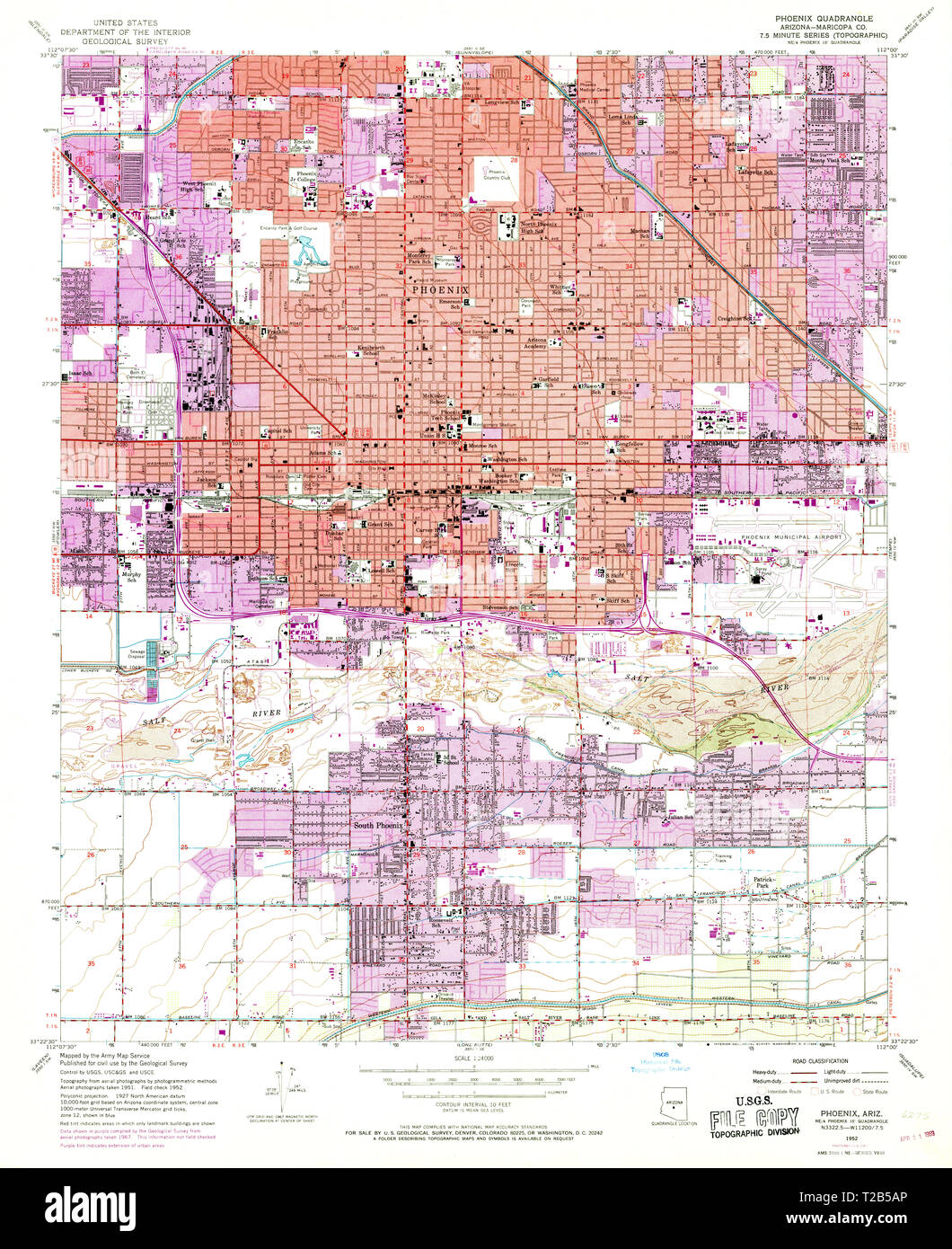 USGS TOPO Map Arizona AZ Phoenix 312847 1952 24000 Restoration Stock ...