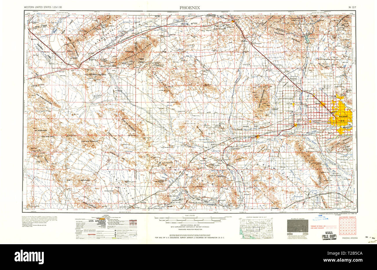 USGS TOPO Map Arizona AZ Phoenix 315565 1958 250000 Restoration Stock ...