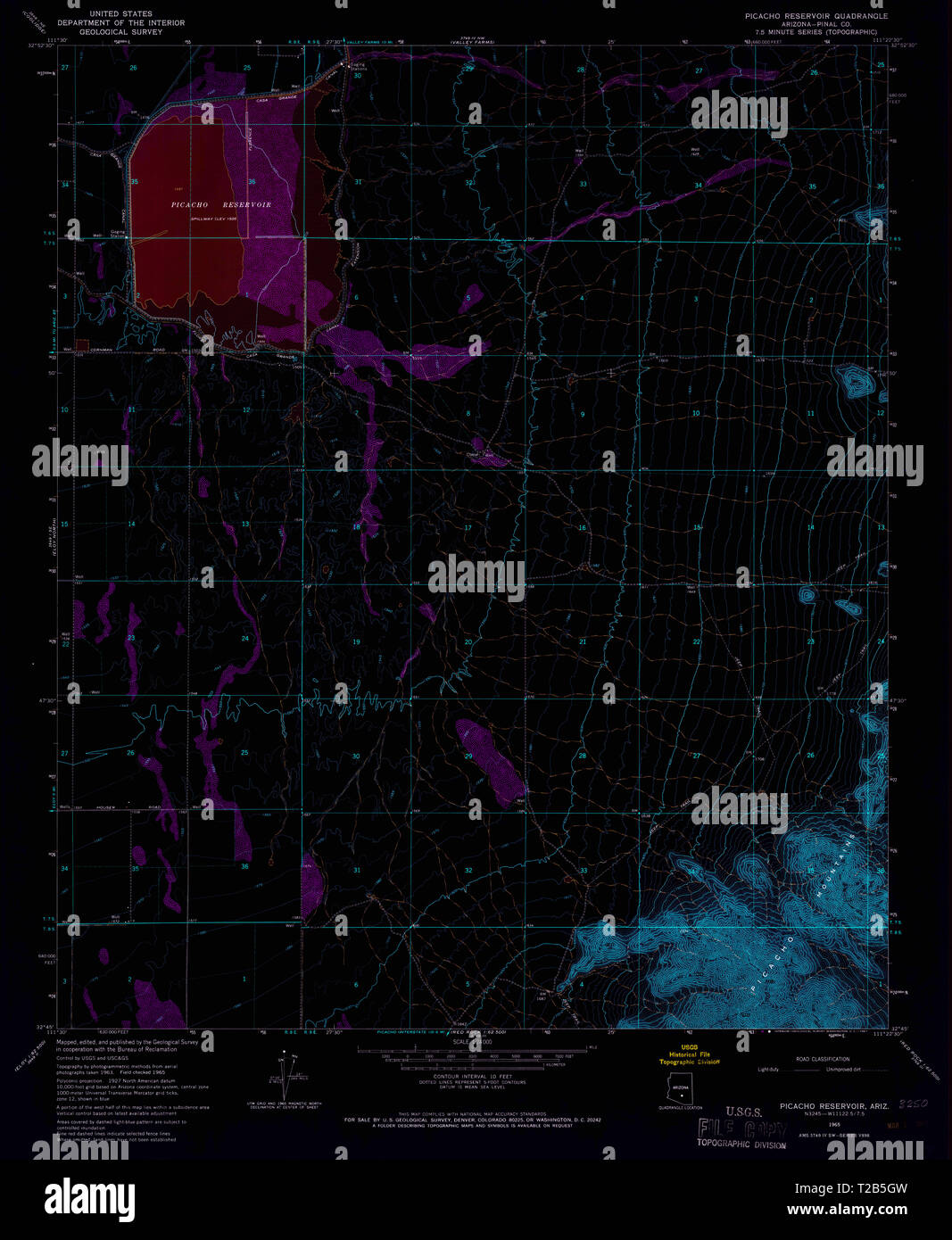 USGS TOPO Map Arizona AZ Picacho Reservoir 312864 1965 24000 Inverted ...
