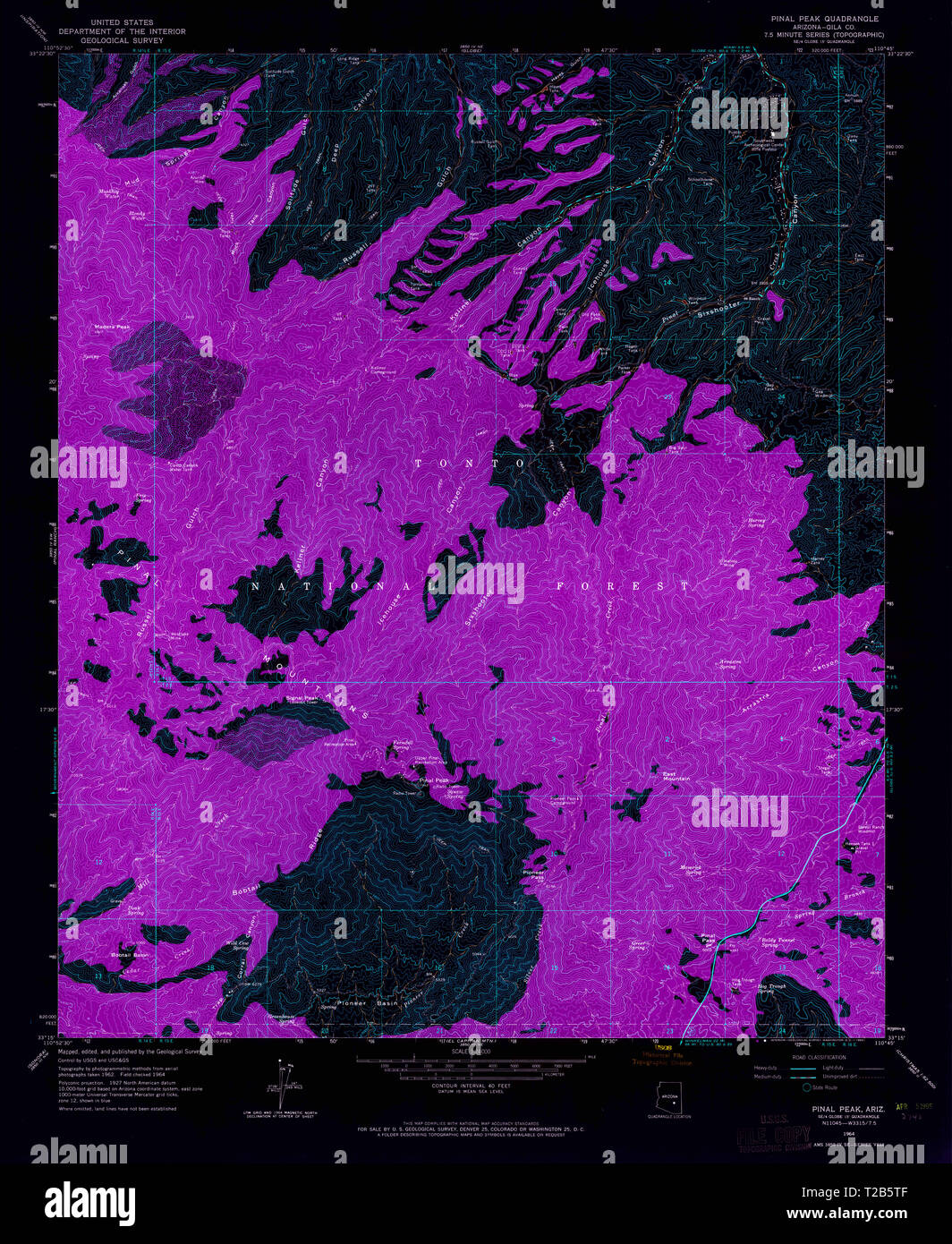 USGS TOPO Map Arizona AZ Pinal Peak 312893 1964 24000 Inverted ...