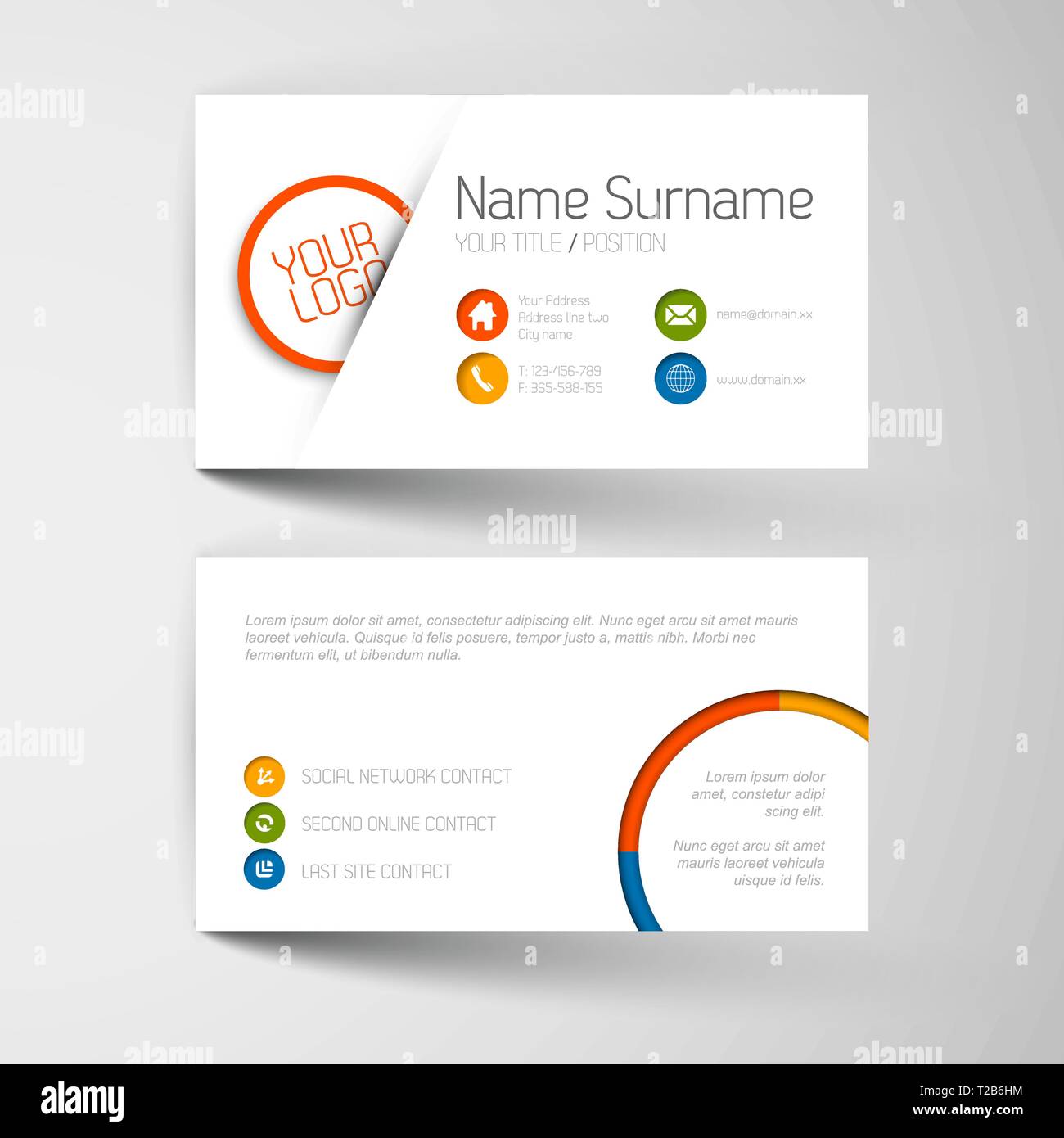 Modern simple light business card template with flat user interface ...
