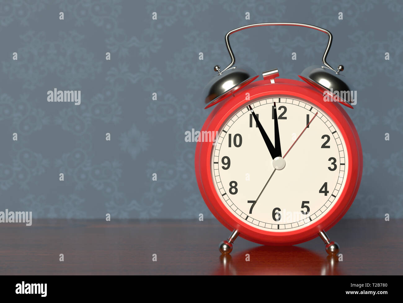 Alarm clock on bedside table. 3D rendering Stock Photo - Alamy