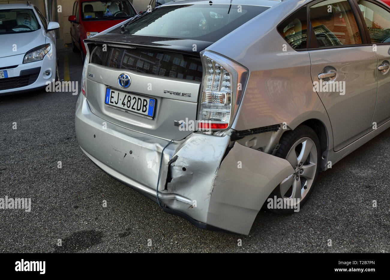 Turin, Piemonte, Italy. October 2018. A Toyota Prius in metallic gray ...